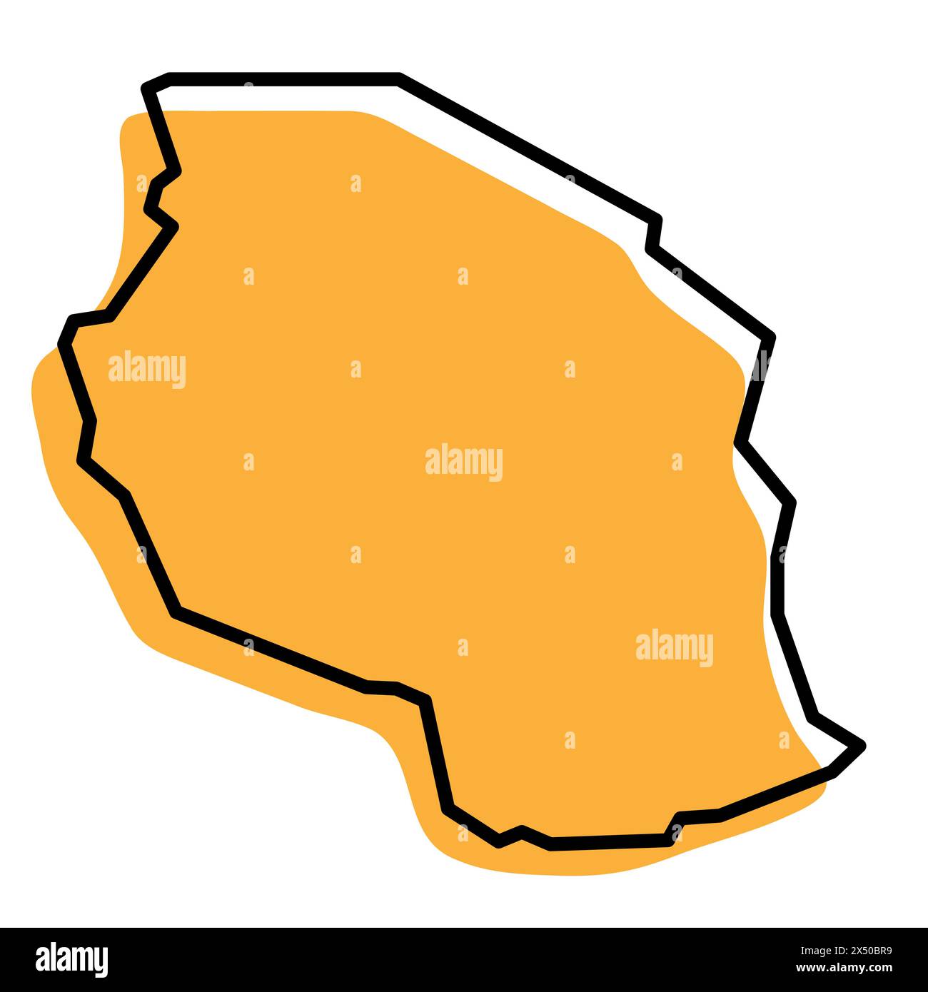 Tanzania country simplified map. Orange silhouette with thick black ...
