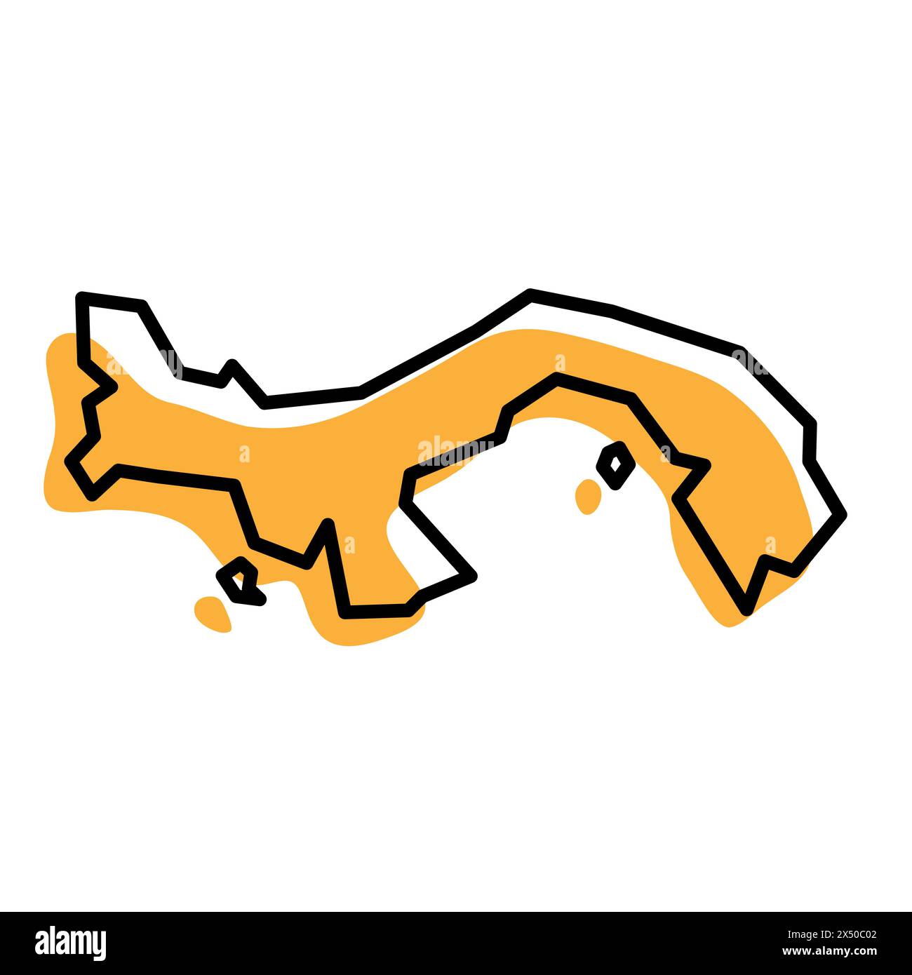 Panama country simplified map. Orange silhouette with thick black sharp ...