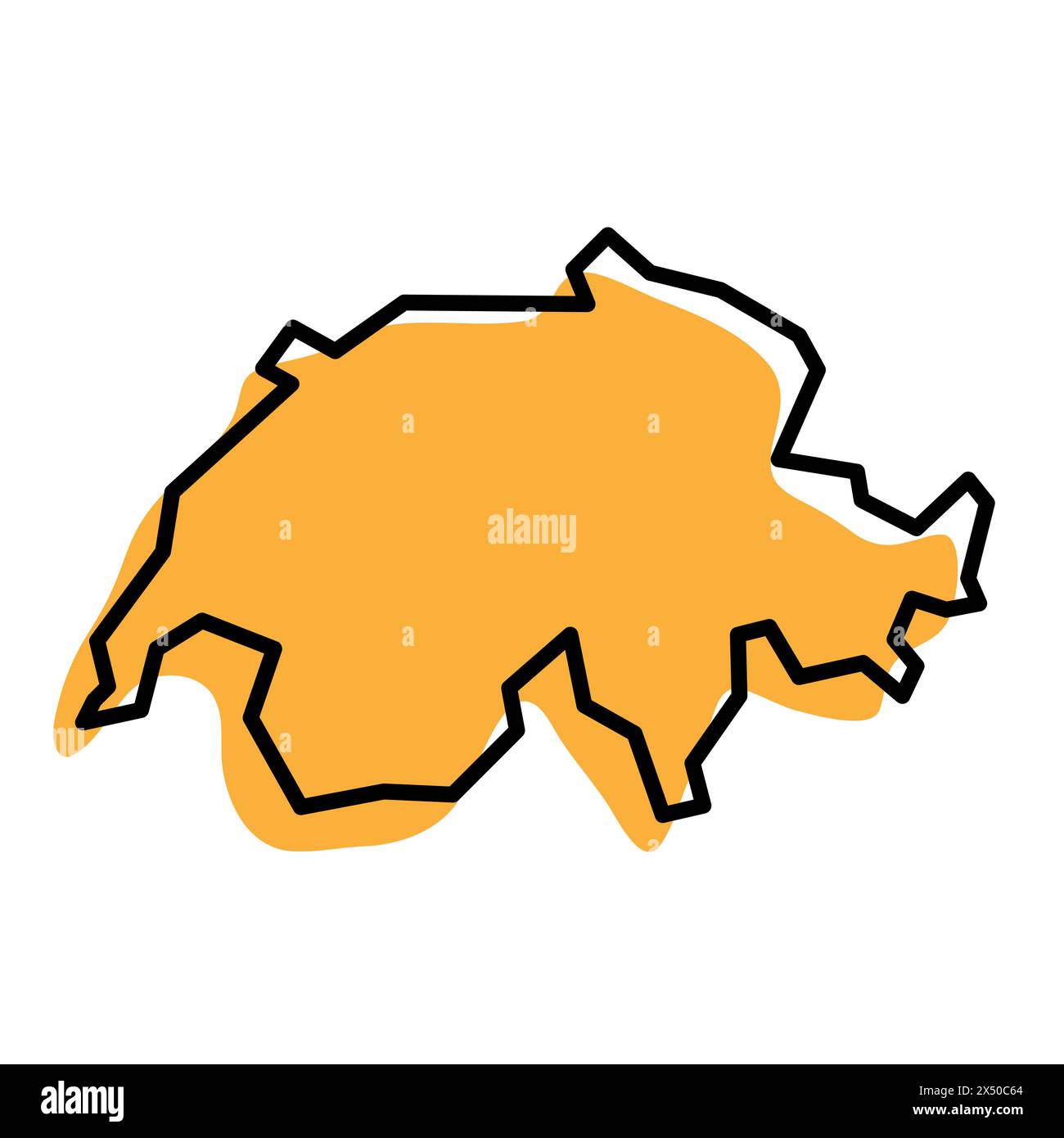 Switzerland country simplified map. Orange silhouette with thick black ...