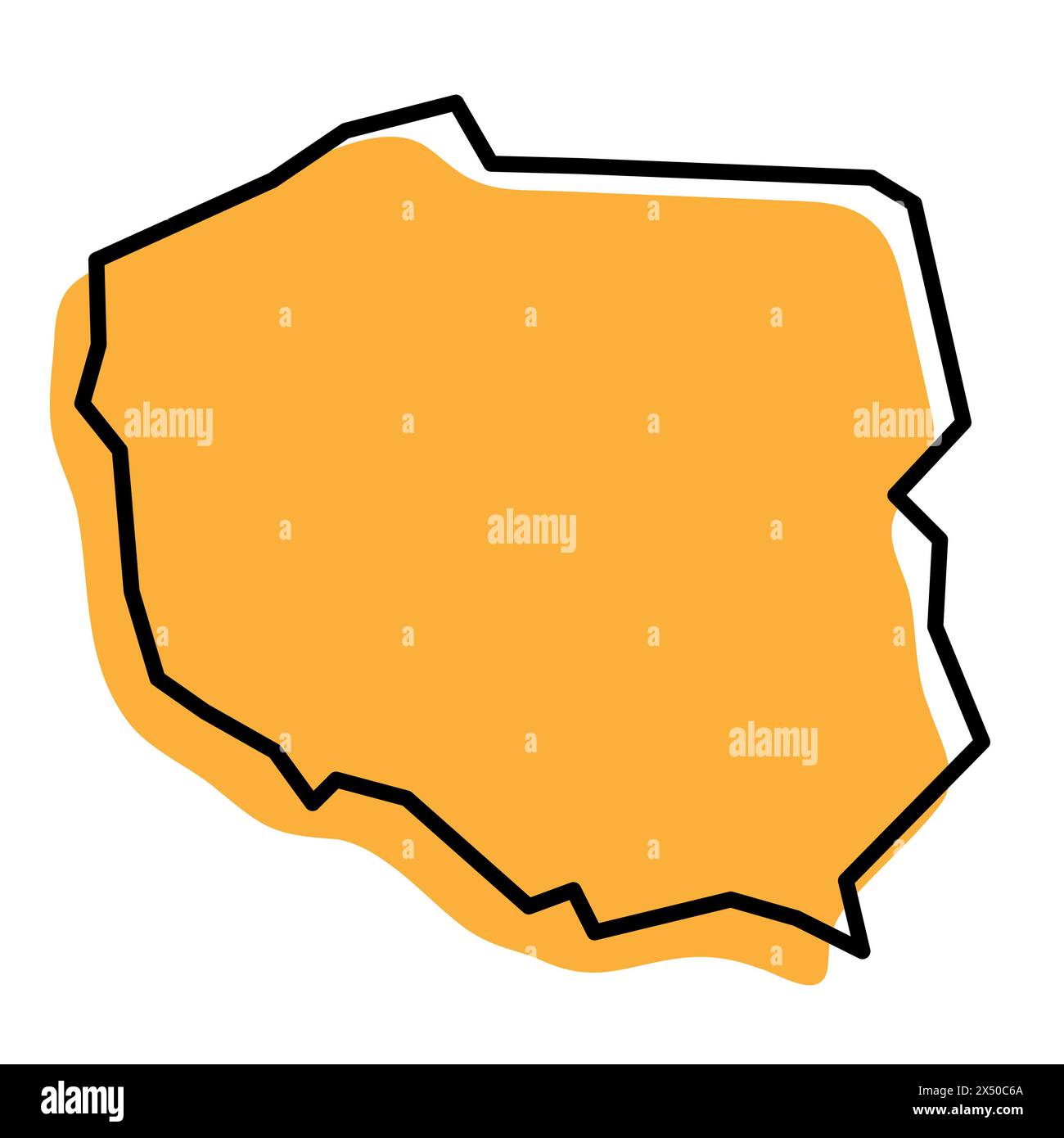 Poland country simplified map. Orange silhouette with thick black sharp ...