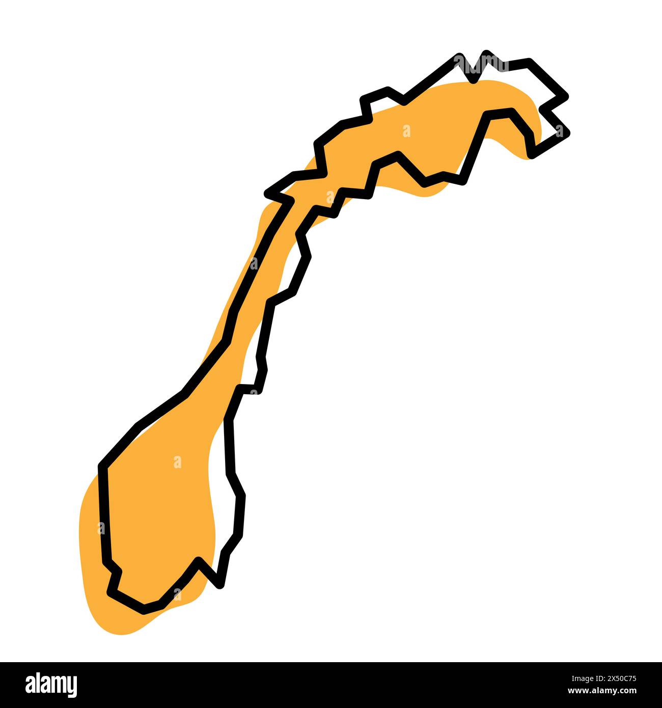 Norway country simplified map. Orange silhouette with thick black sharp ...