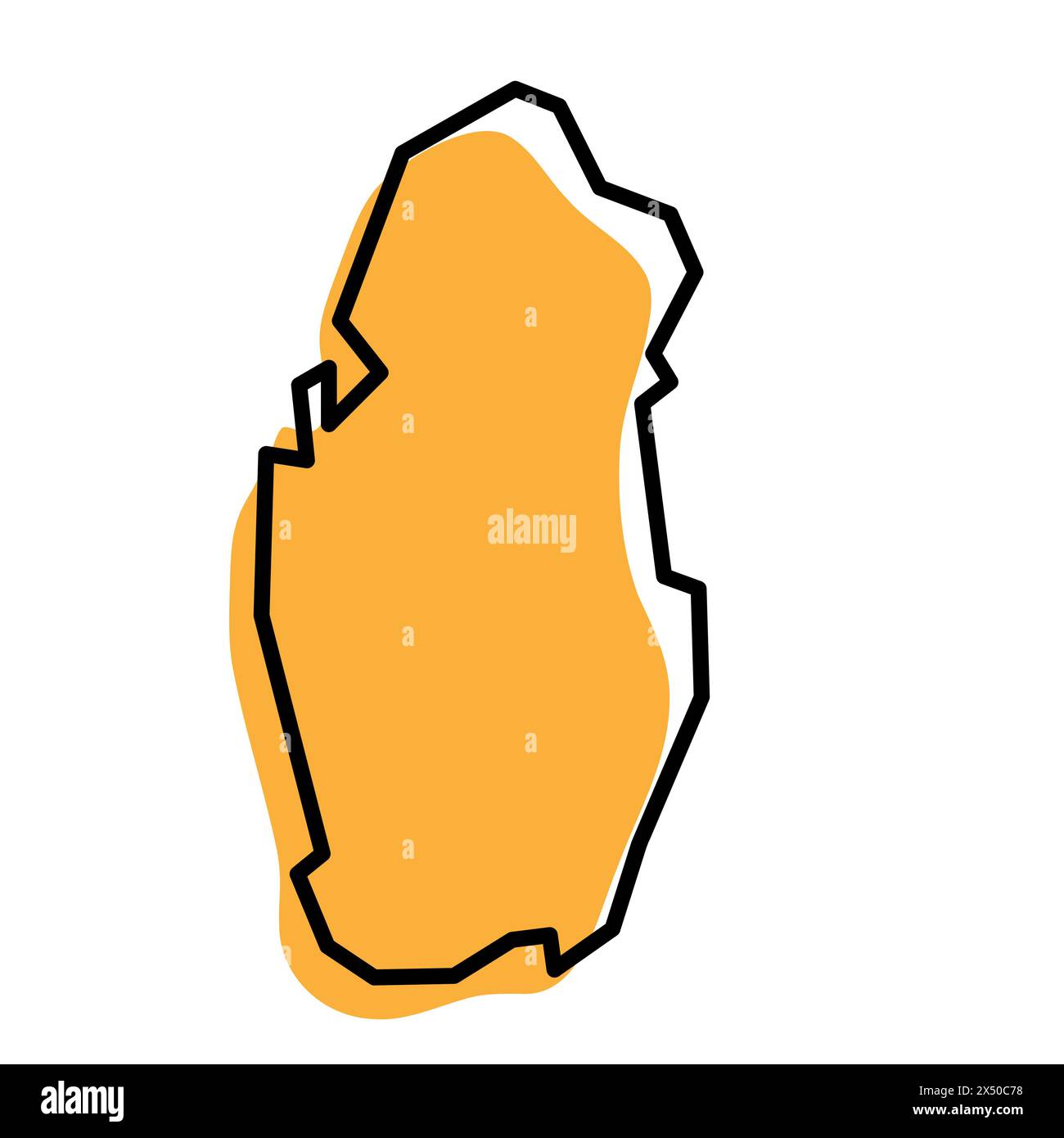 Qatar country simplified map. Orange silhouette with thick black sharp ...
