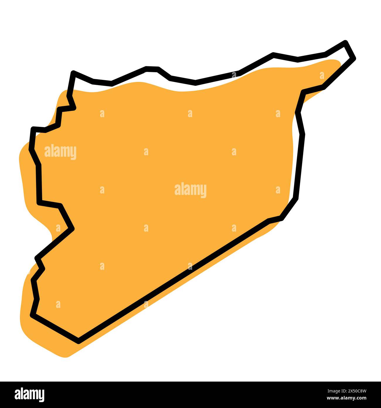 Syria country simplified map. Orange silhouette with thick black sharp ...