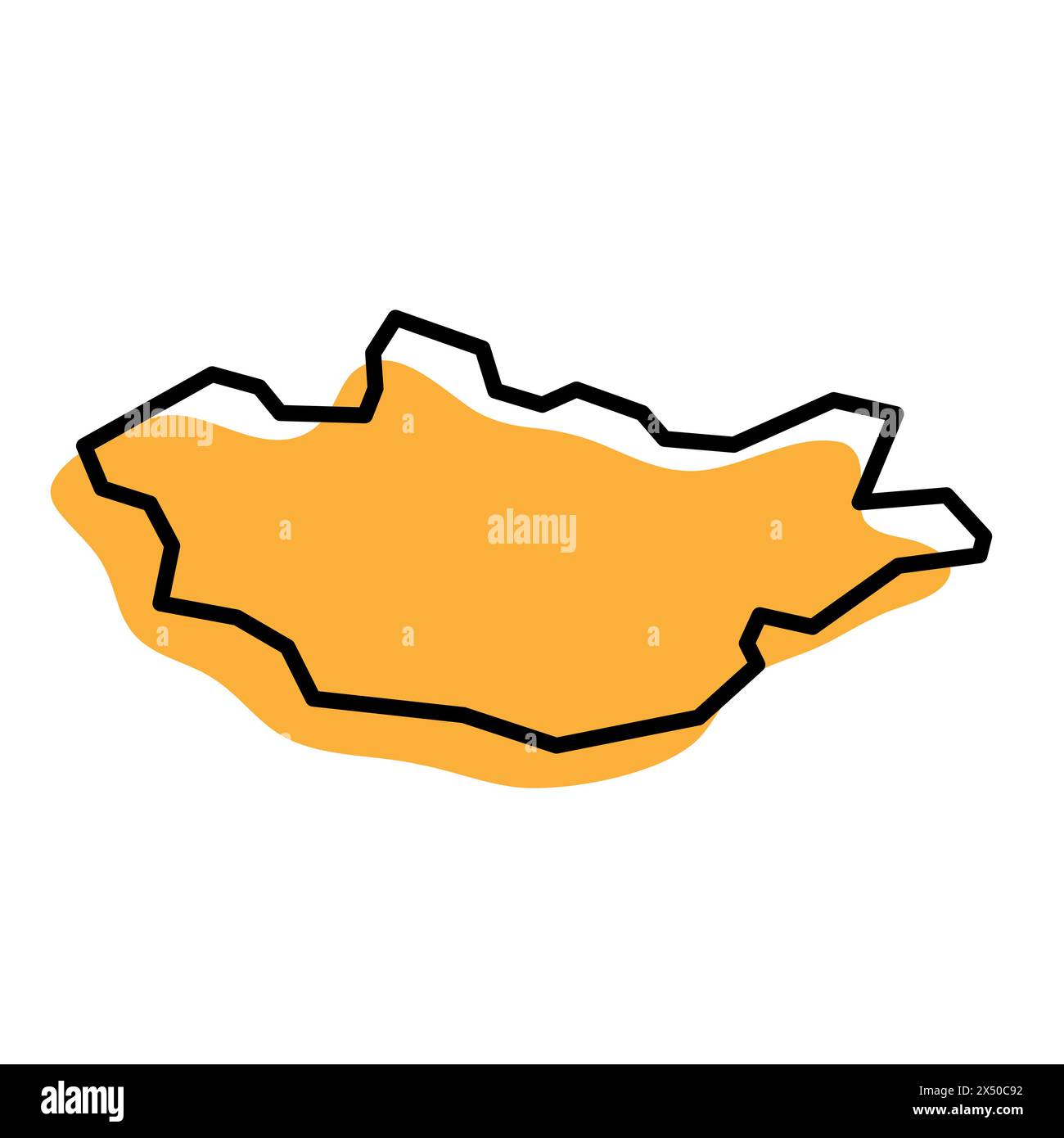 Mongolia country simplified map. Orange silhouette with thick black ...