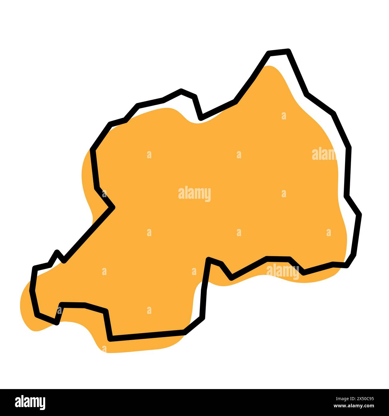 Rwanda country simplified map. Orange silhouette with thick black sharp ...