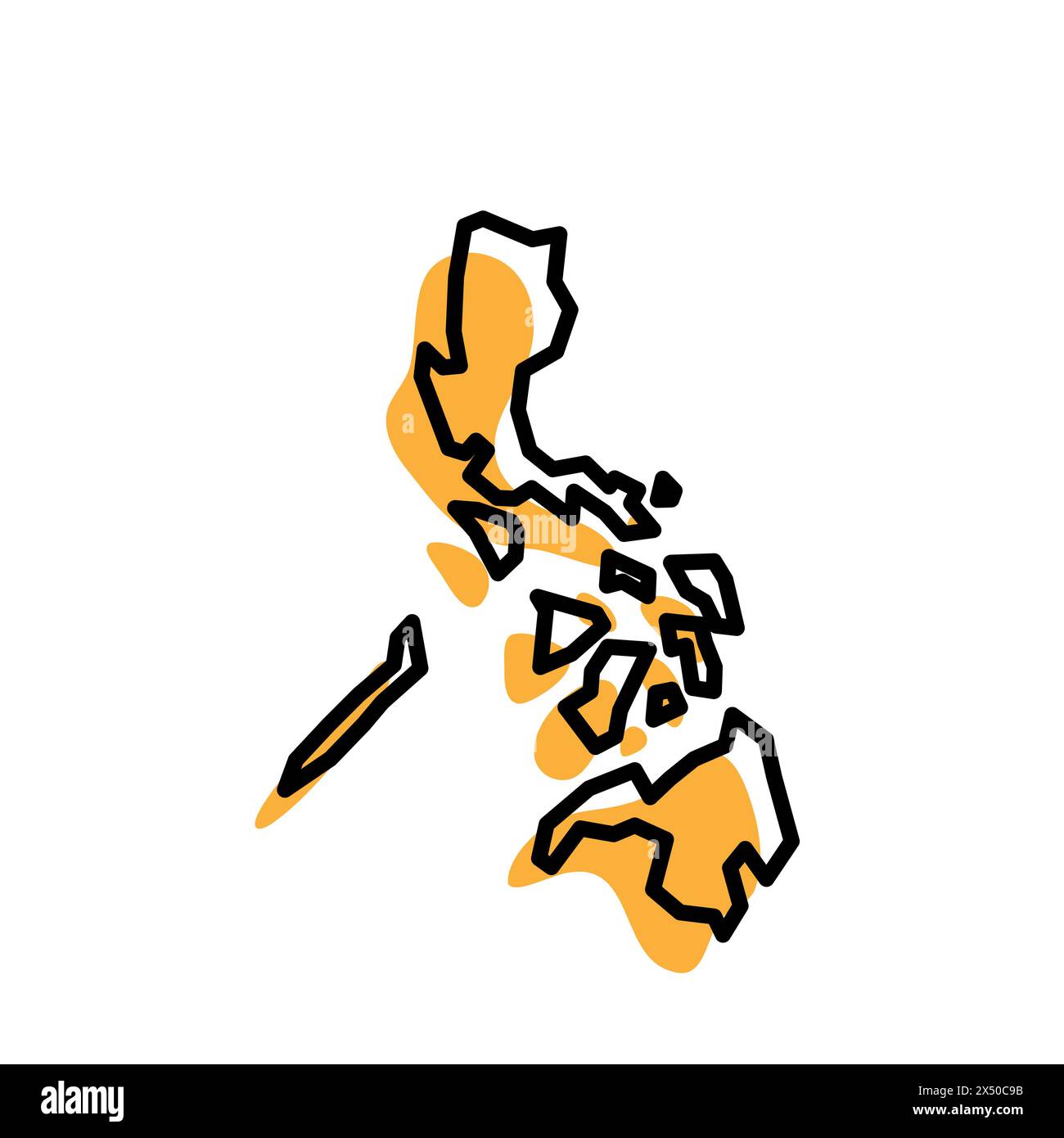 Philippines country simplified map. Orange silhouette with thick black ...