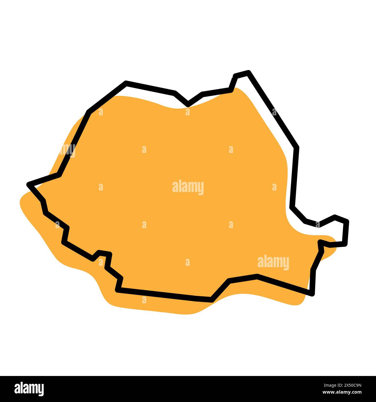 Romania country simplified map. Orange silhouette with thick black ...