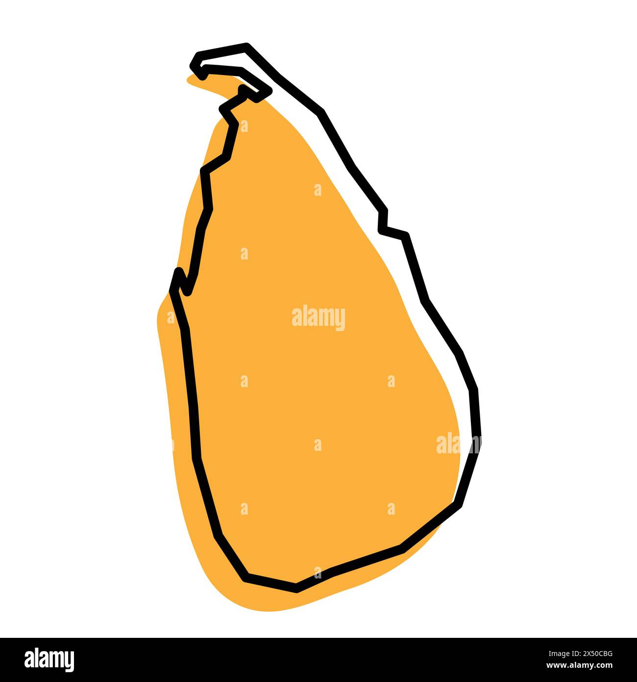 Sri Lanka country simplified map. Orange silhouette with thick black ...