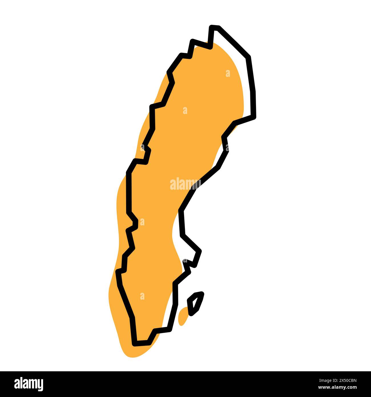 Sweden country simplified map. Orange silhouette with thick black sharp ...