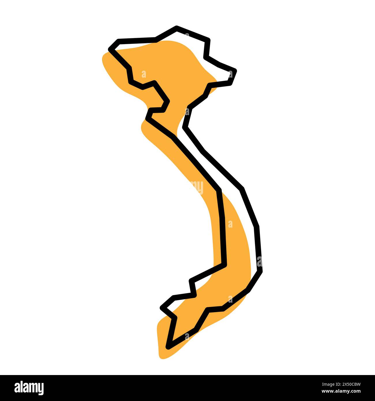 Vietnam country simplified map. Orange silhouette with thick black ...