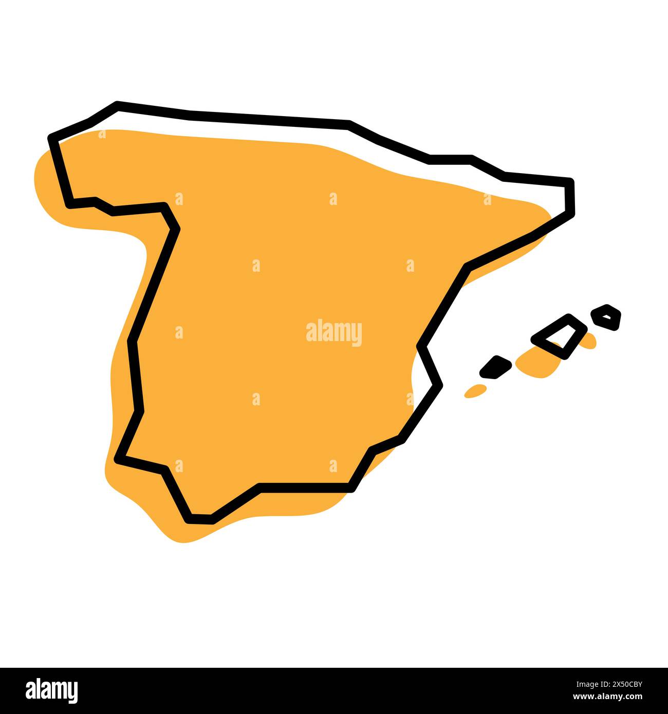 Spain country simplified map. Orange silhouette with thick black sharp ...