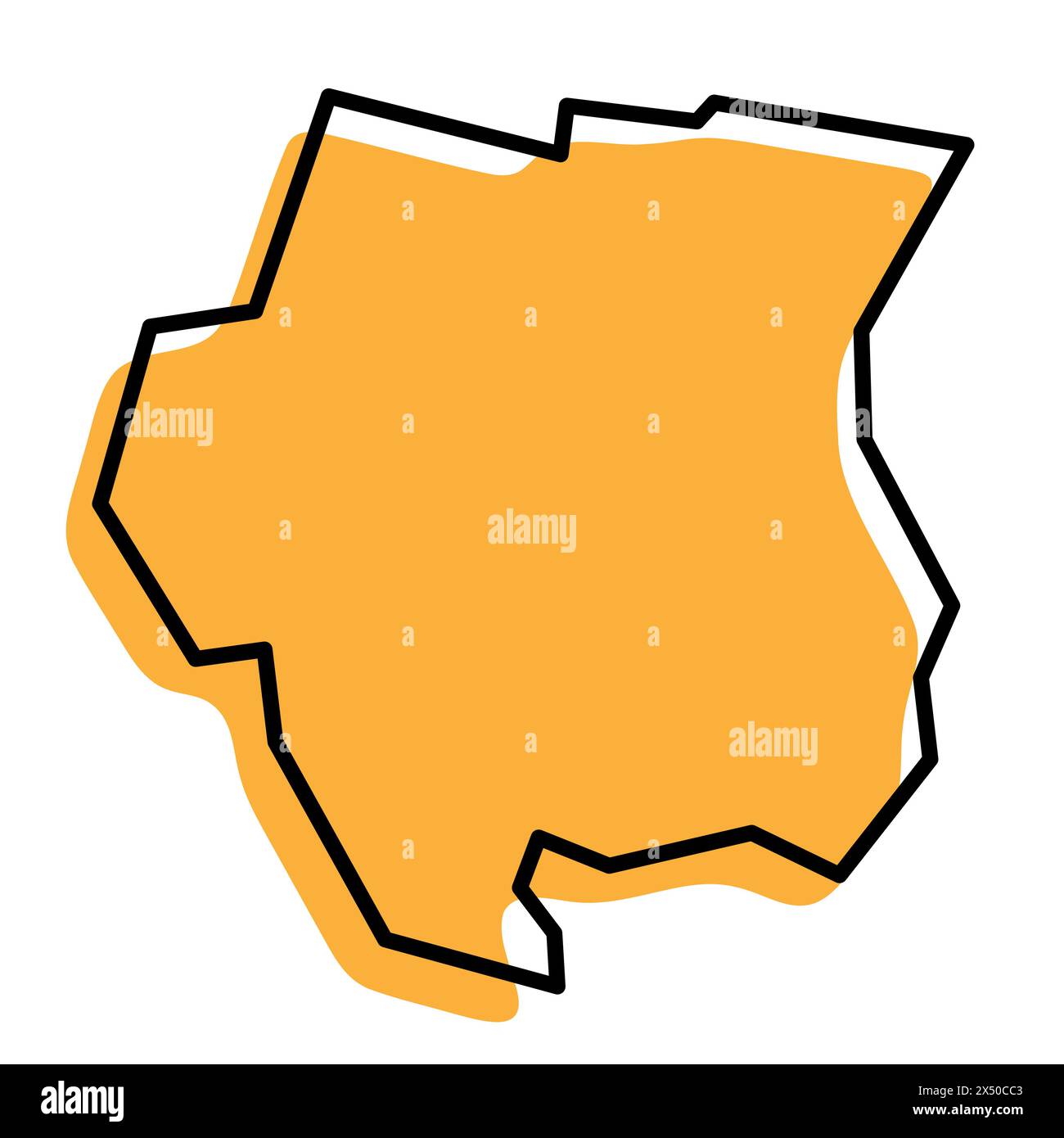 Suriname country simplified map. Orange silhouette with thick black ...