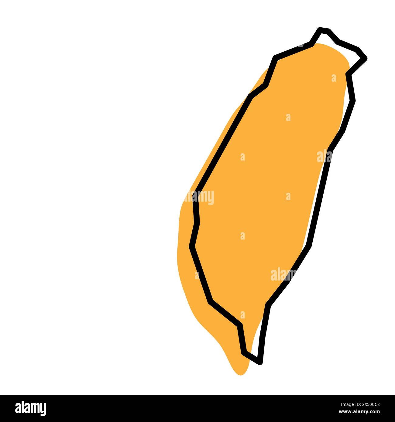 Taiwan country simplified map. Orange silhouette with thick black sharp ...