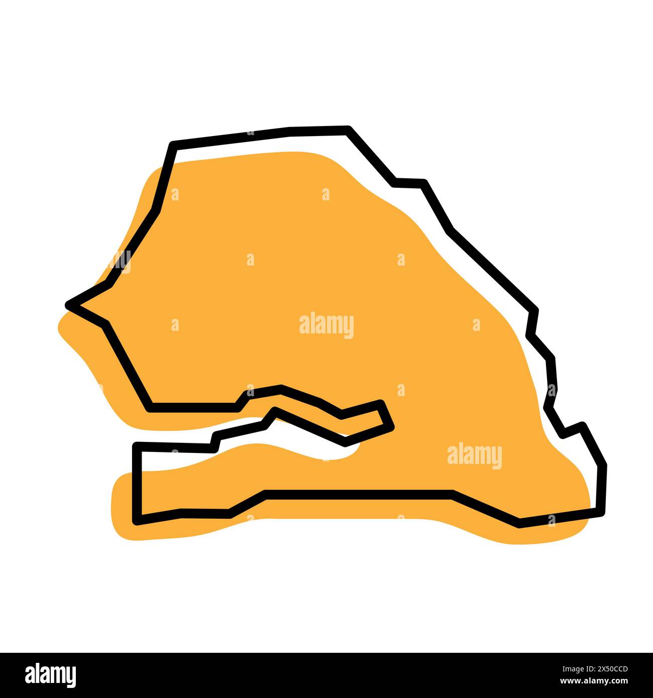 Senegal country simplified map. Orange silhouette with thick black sharp contour outline ...