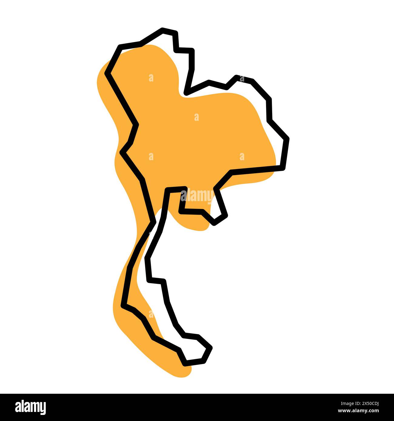 Thailand country simplified map. Orange silhouette with thick black ...