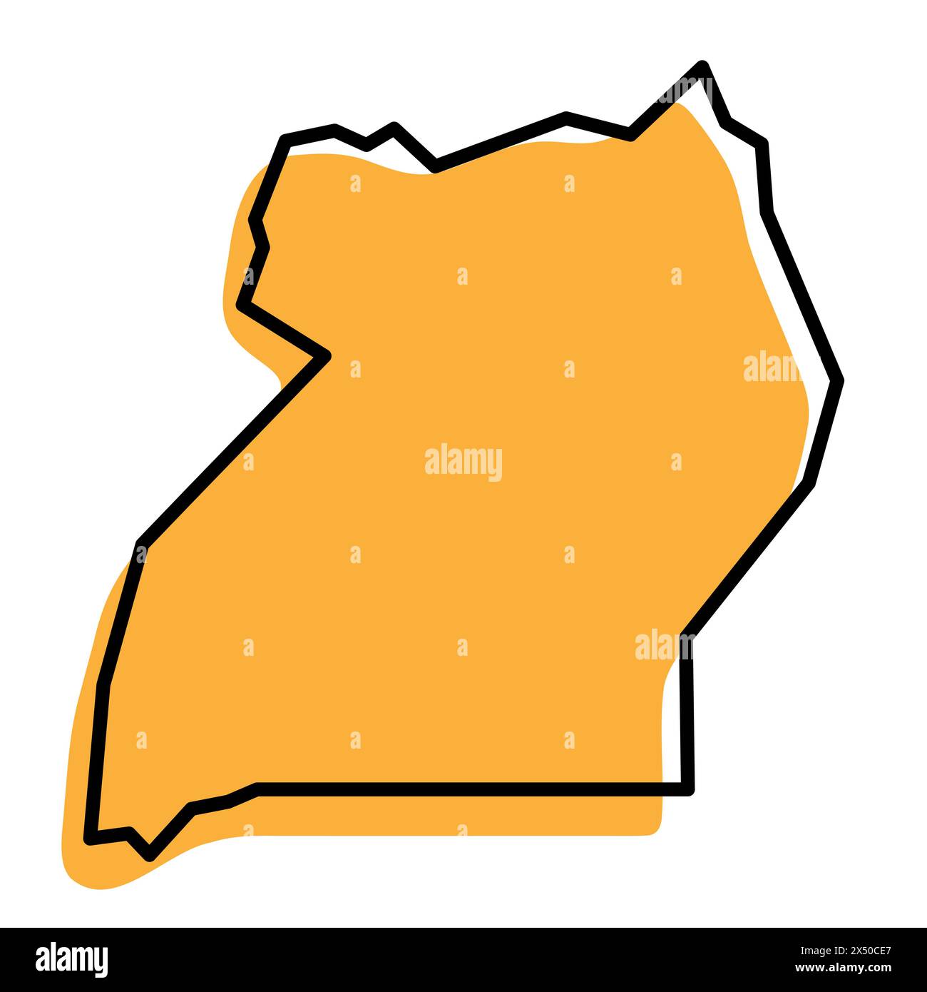 Uganda country simplified map. Orange silhouette with thick black sharp ...