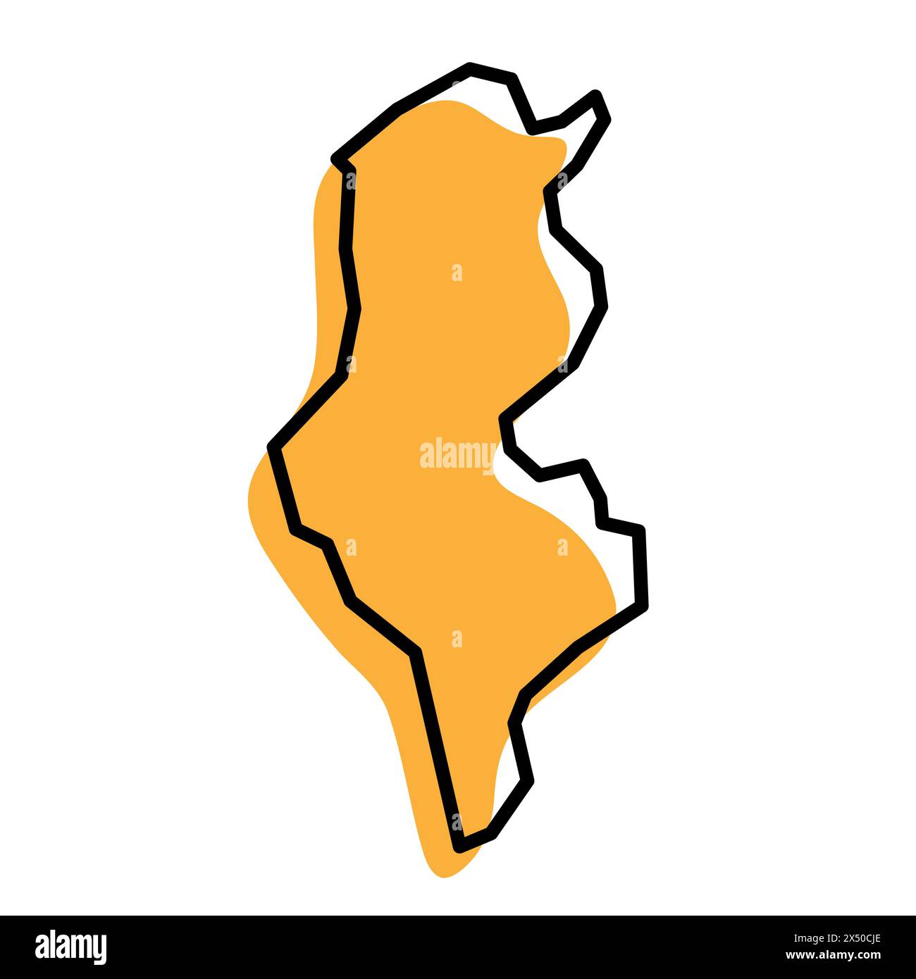 Tunisia country simplified map. Orange silhouette with thick black ... Tunisia country simplified map. Orange silhouette with thick black ...