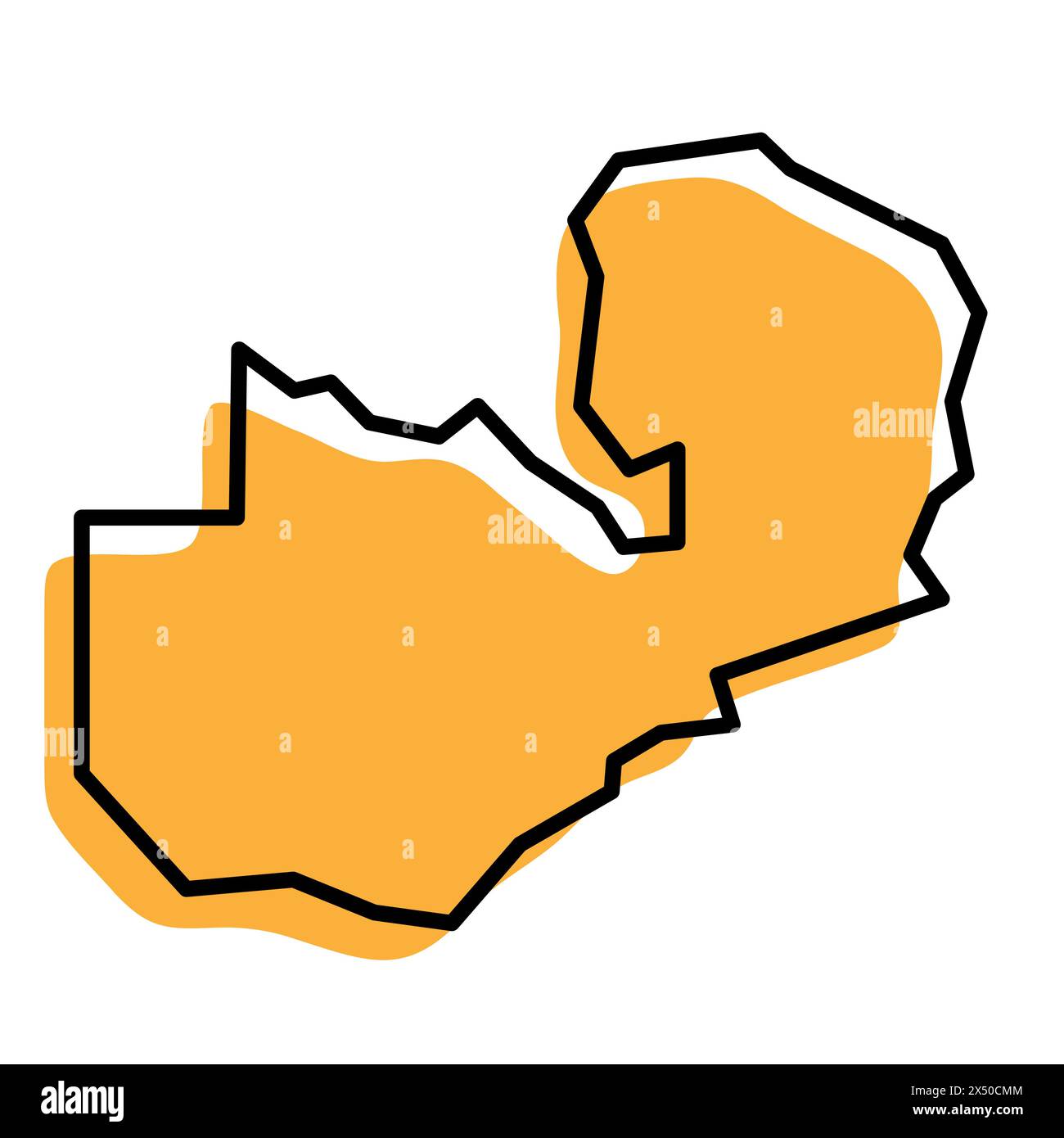 Zambia country simplified map. Orange silhouette with thick black sharp ...