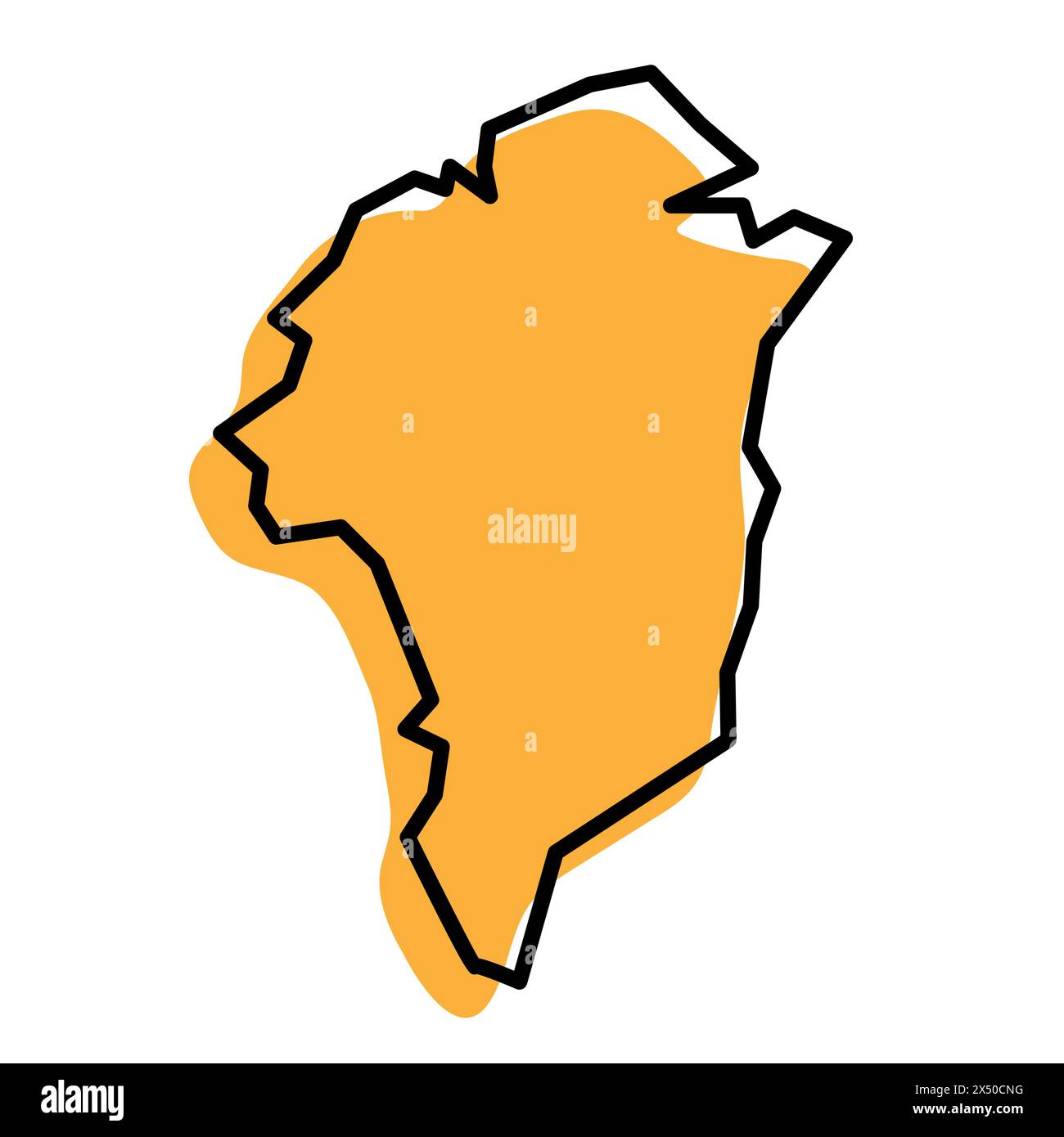 Orangeland simplified map. Orange silhouette with thick black sharp ...