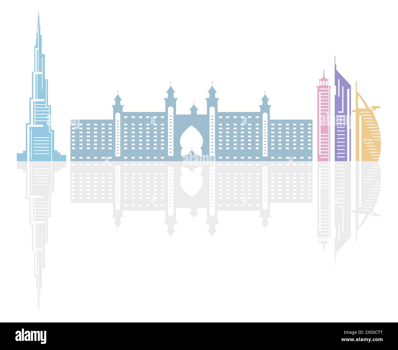 United Arab Emirates skyscrapers silhouette. Dubai buildings, hotels ...