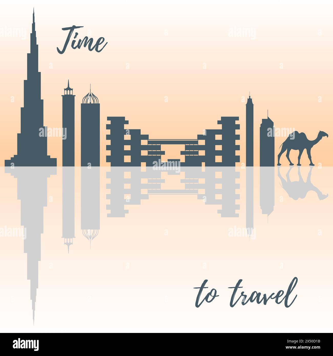 United Arab Emirates skyscrapers silhouette. Dubai buildings, hotels ...