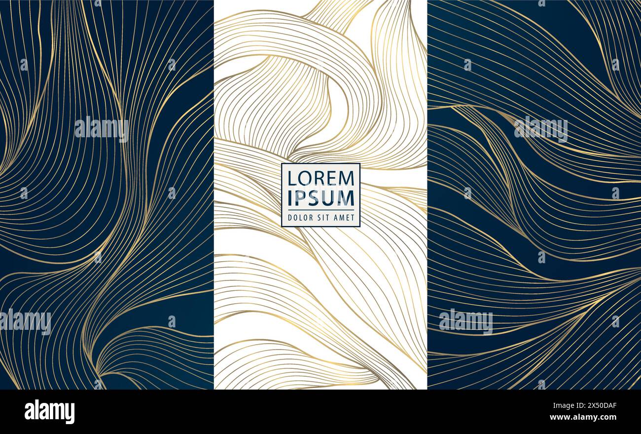 Vector set of wave gold patterns. luxury abstract line art, elegant ...