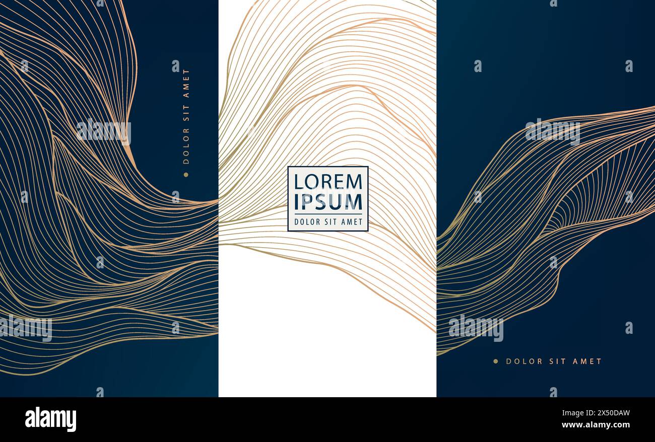 Vector set of wave gold patterns. luxury abstract line art, elegant ...