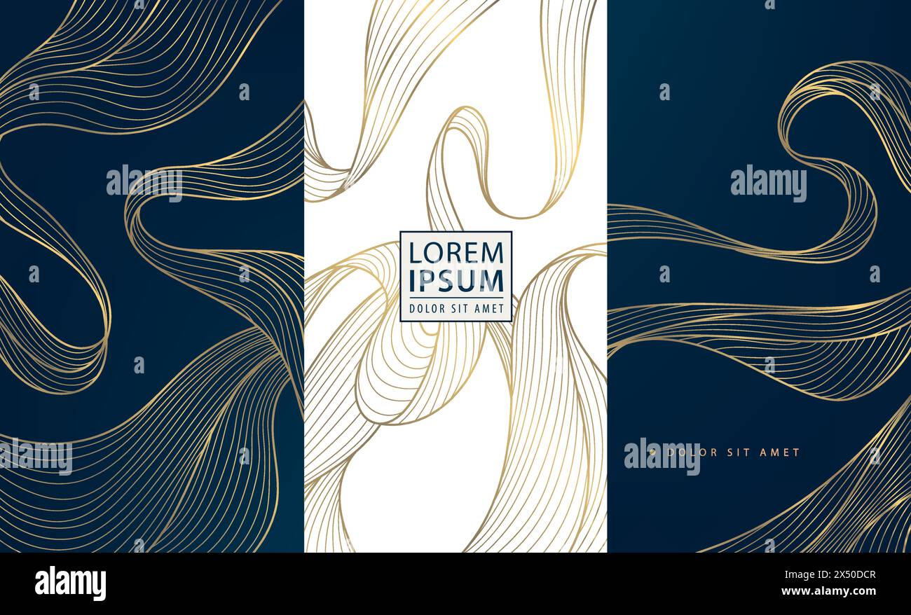 Vector set of wave gold patterns. luxury abstract line art, elegant ...