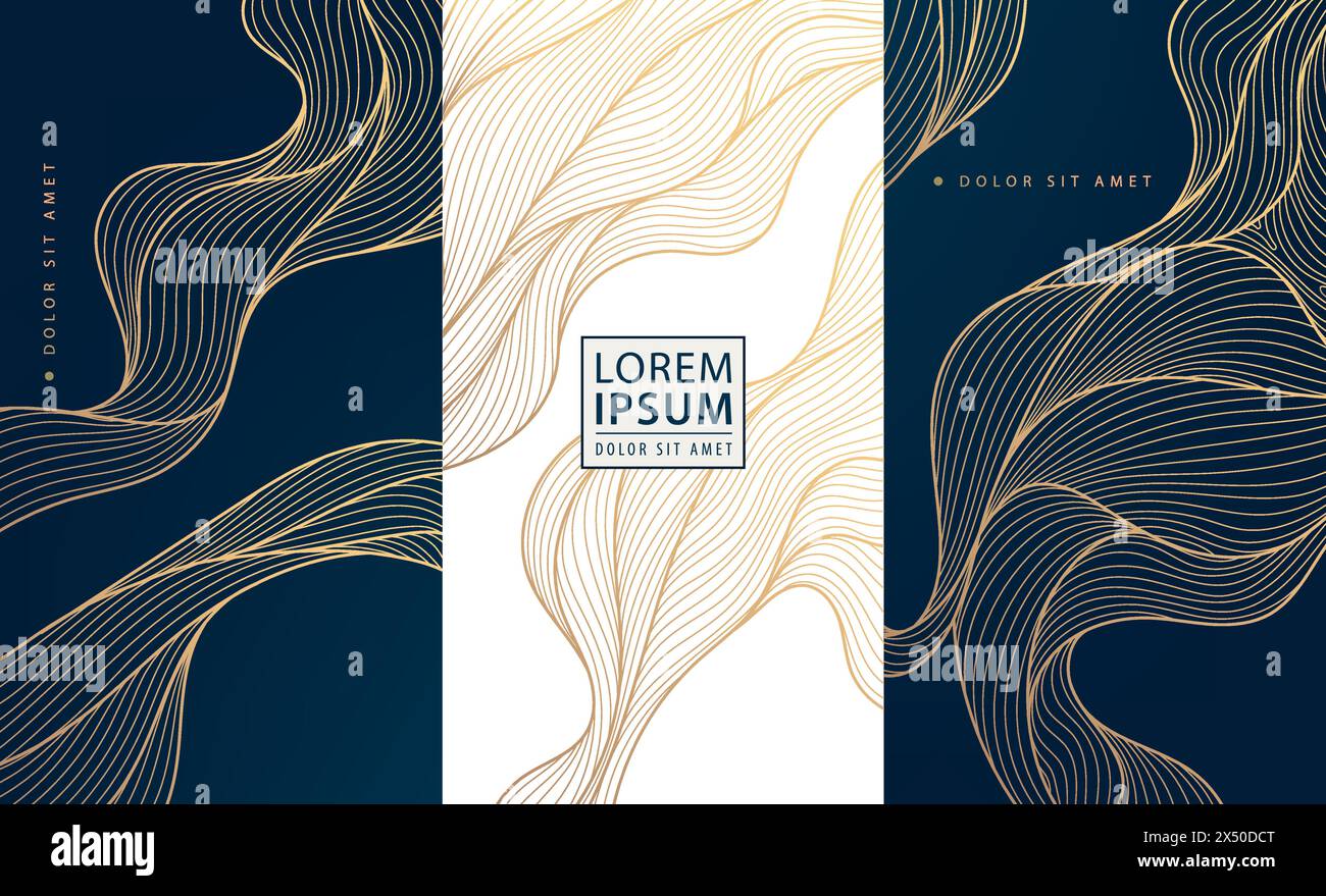 Vector set of wave gold patterns. luxury abstract line art, elegant ...