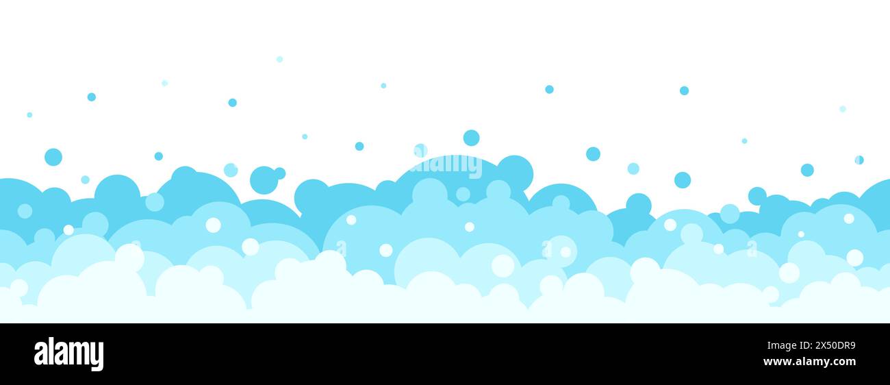 Cartoon soap foam border. Bath shampoo bubbles. Soapy frame. Blue flat ...