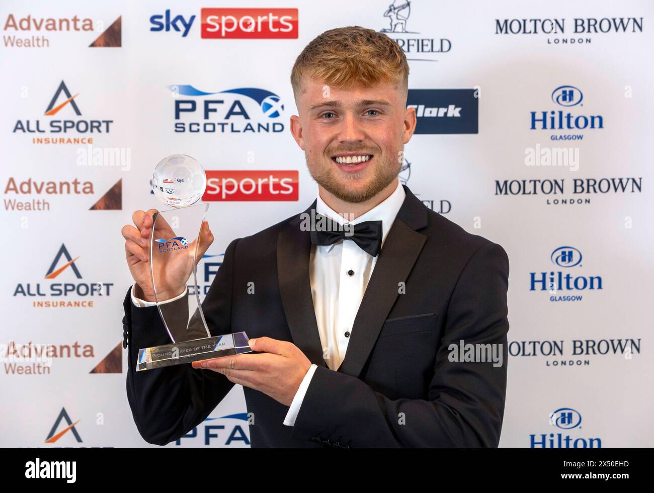 Kilmarnock's David Watson with the award for young player of the year during the PFA Scotland ...