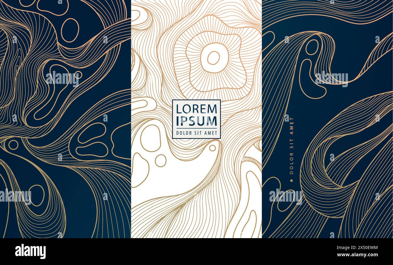 Vector abstract organic pattern, golden marble line bubble liquid ...