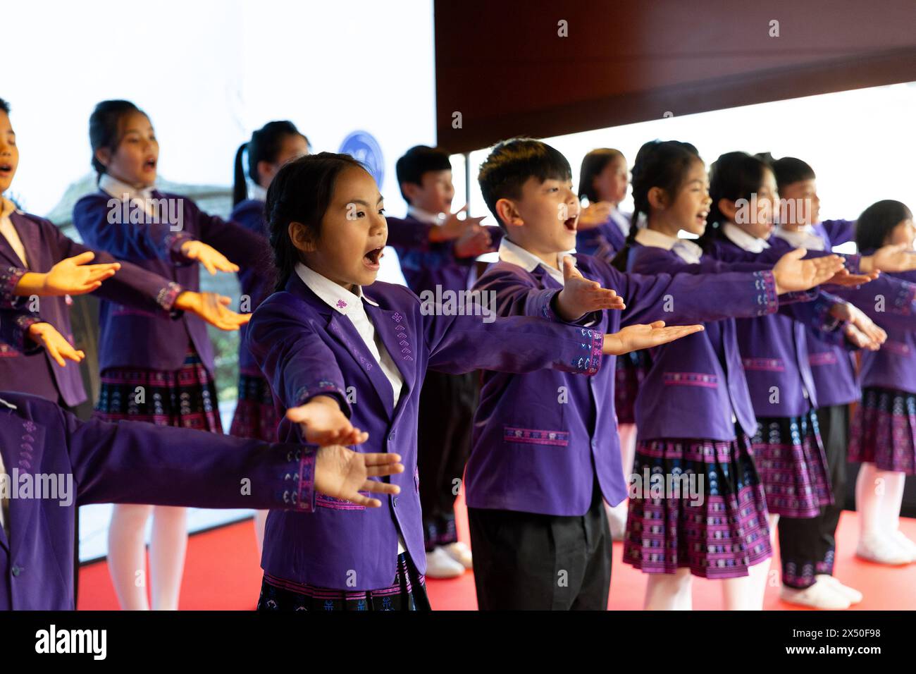 Paris, France. 4th May, 2024. A choir consisting of children of Li and ...