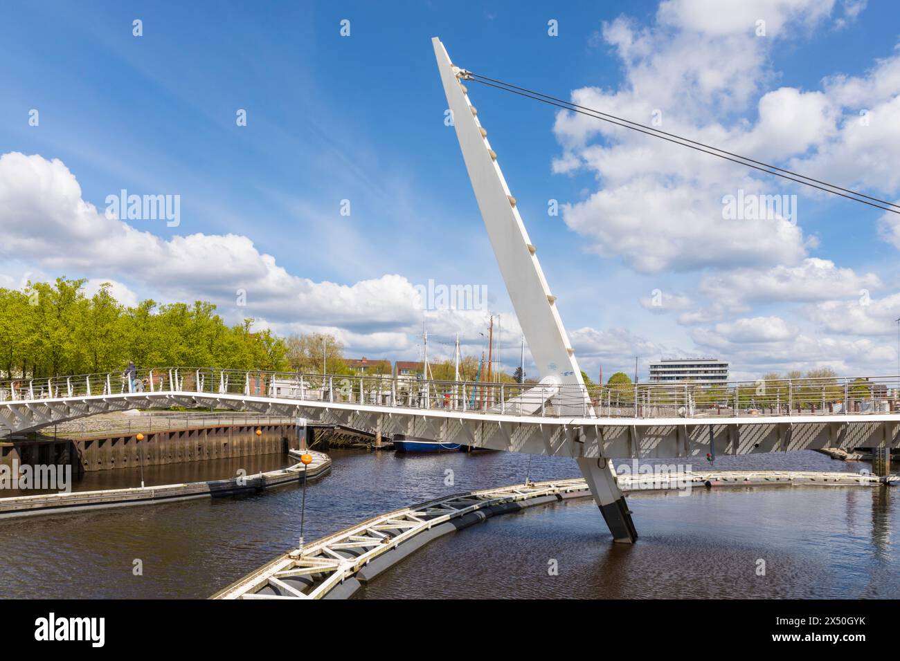 Modern drawbridge crossing the entrance to the museum ship harbor of ...