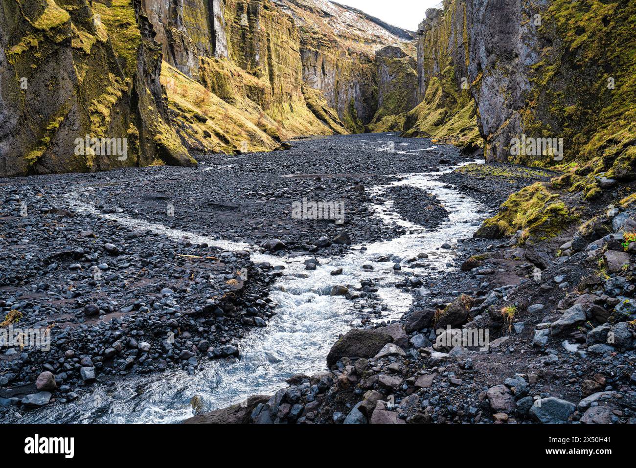 Stream flowing through Stakkholtsgja gorge near Thorsmork, Katla ...