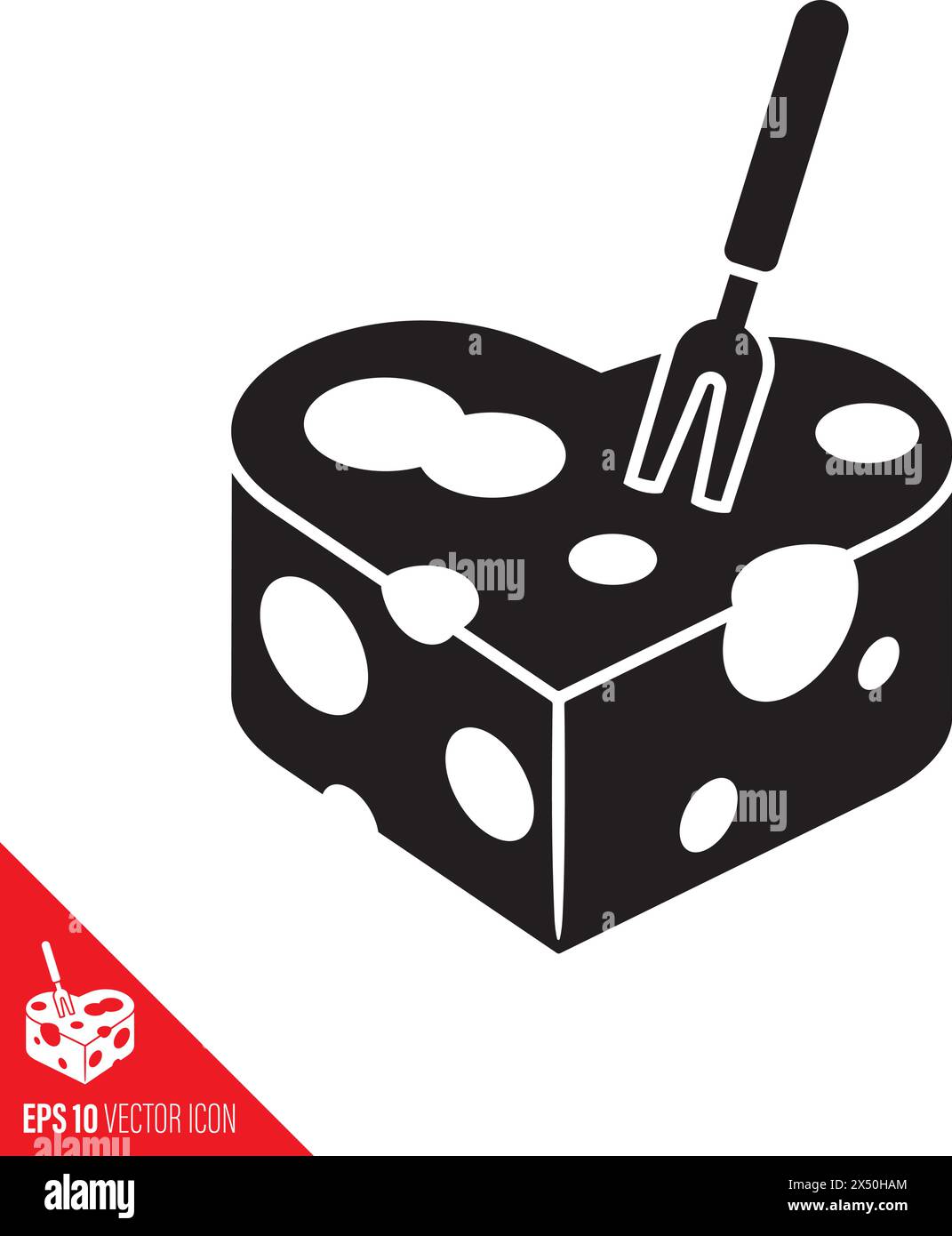 Heart shaped piece of cheese and fork vector line icon for Cheese Lover ...
