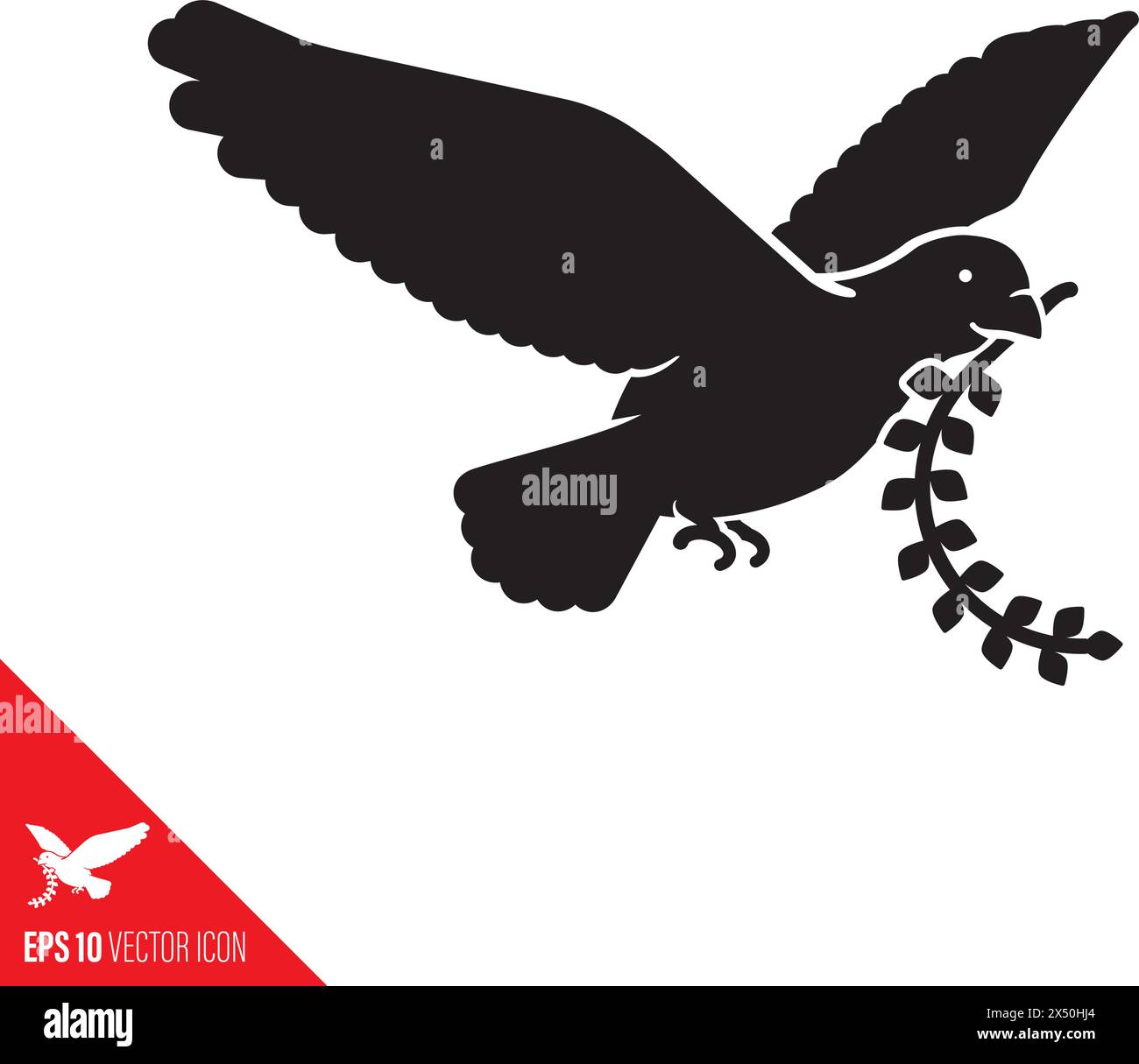 Dove carrying laurel or olive twig in beak vector glyph icon Stock ...