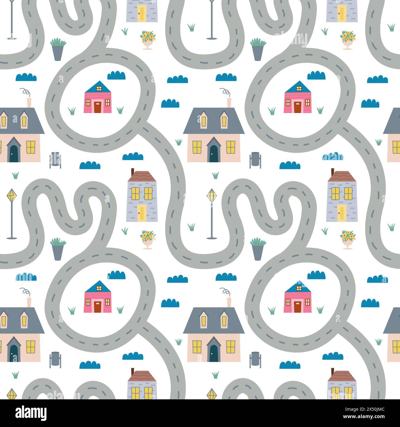 Cute road map seamless pattern Stock Vector Image & Art - Alamy