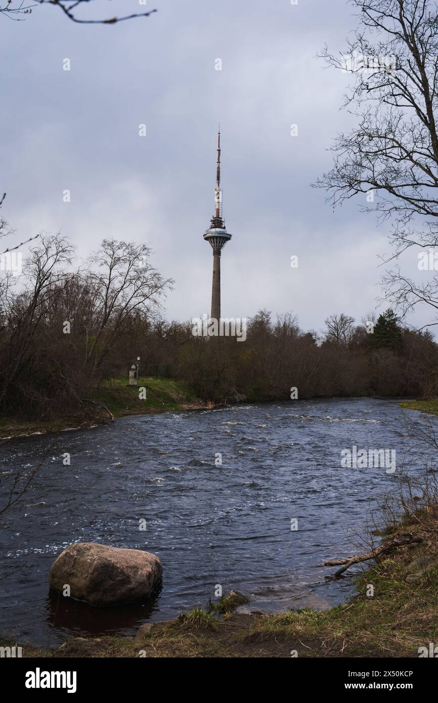 Tallinn TV tower, view from the Pirita river on an autumn day Stock ...