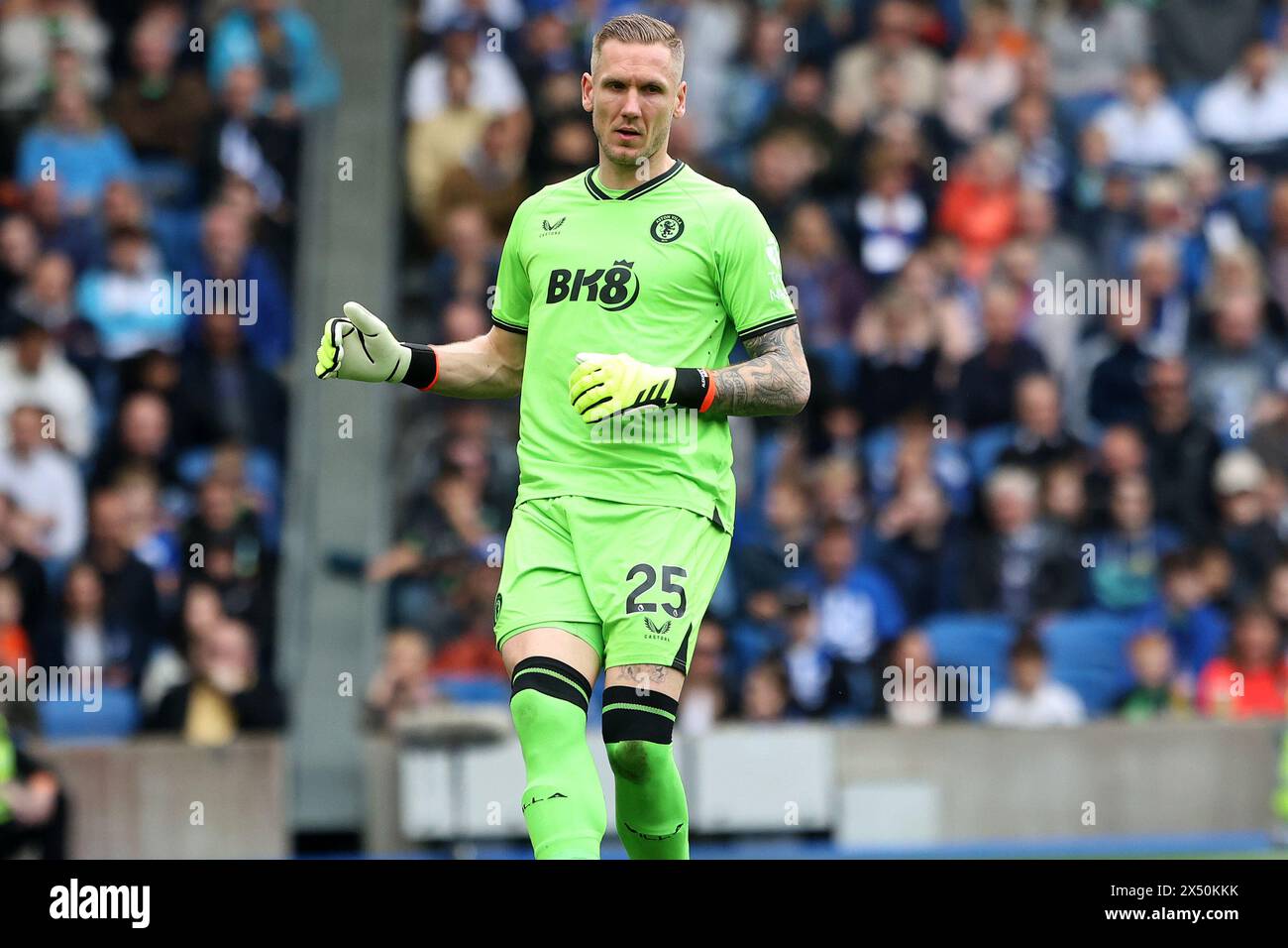 Robin Olsen in action for Aston Villa FC at the AMEX Stadium Stock ...