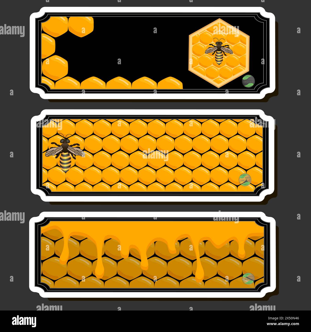 Illustration on theme for label of sugary flowing down honey in ...