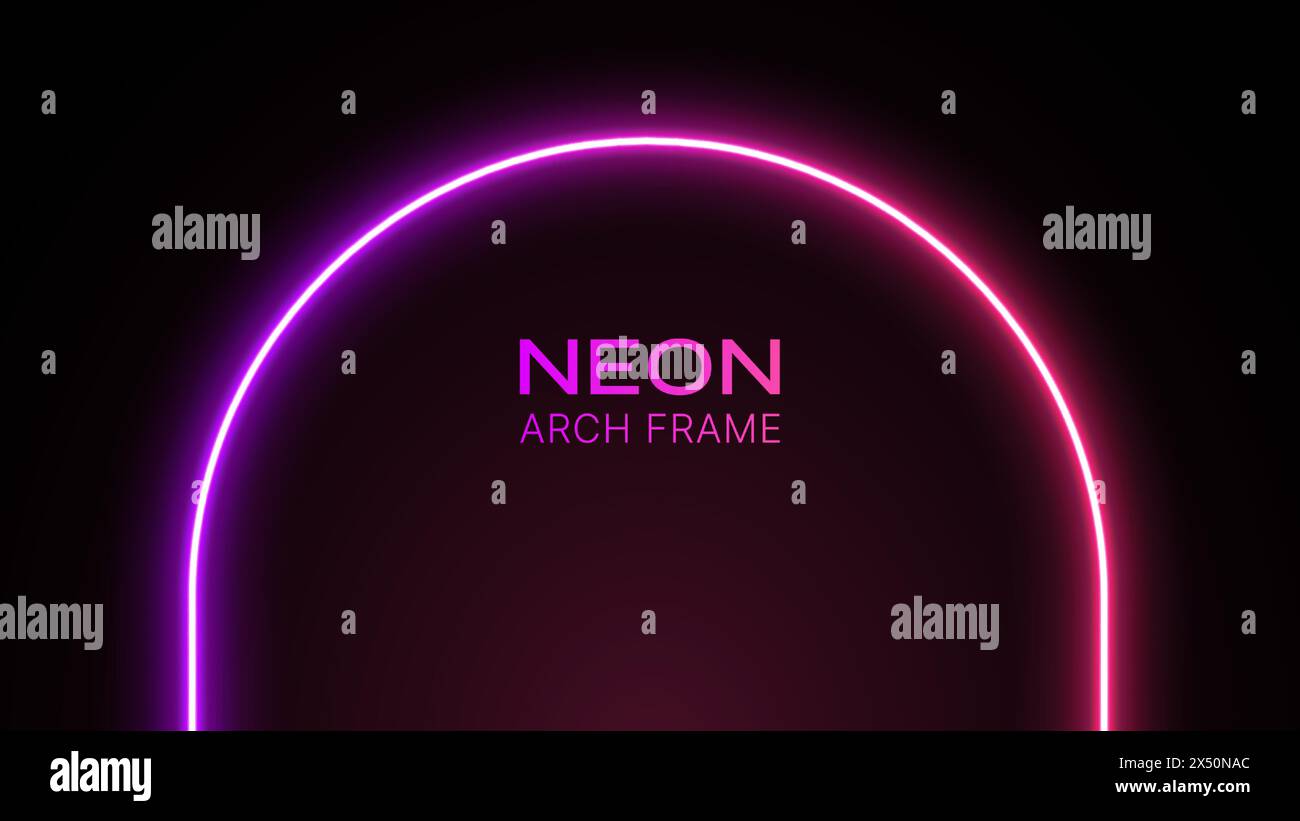 Neon arc light. Arch glow pink and purple. Laser circle shape. Led beam ...