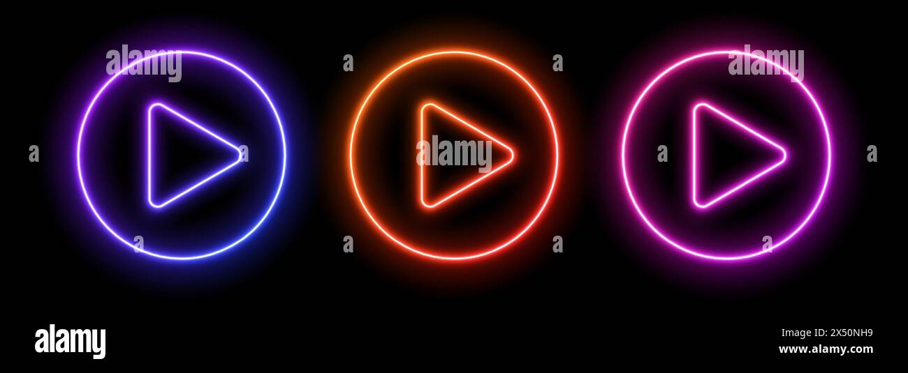 Neon play button. 3d icon for music. Banner with glow for games, TV and ...