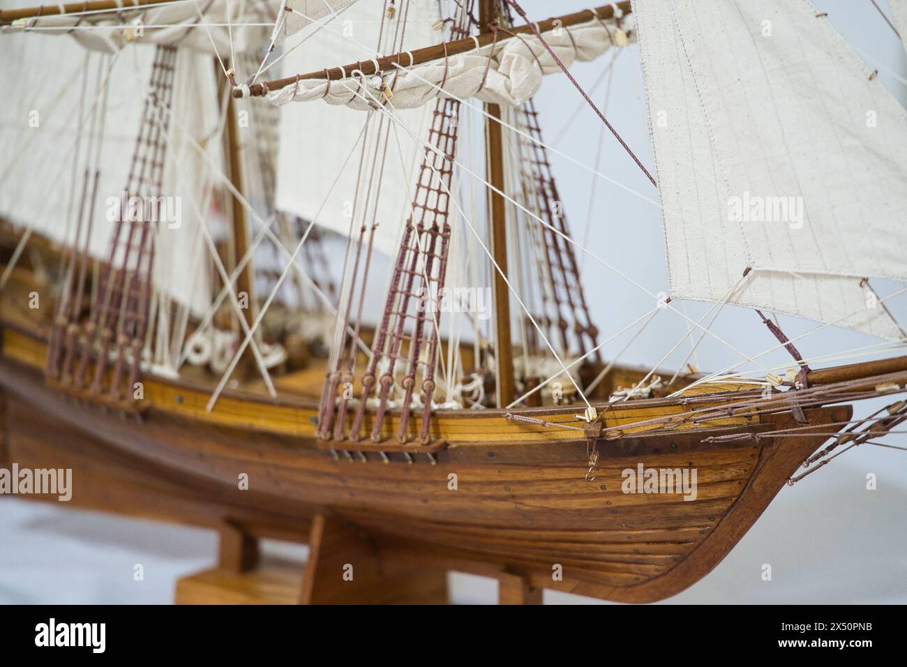 Mahe, Seychelles 5.05.2024 Wooden handmade sailing boats at the craft ...