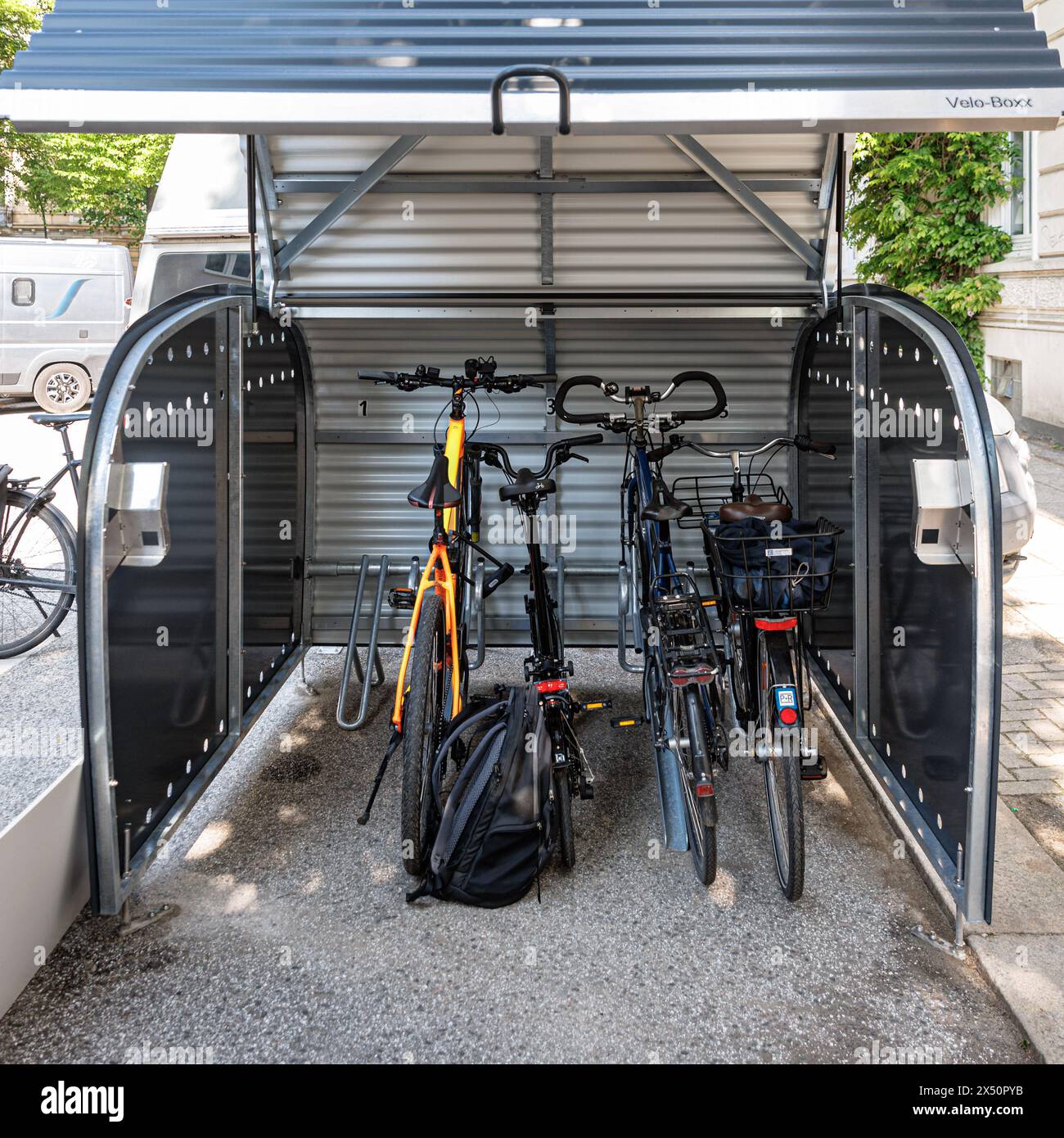 06 May 2024, Hamburg: A new bike box is located in the Grindel district ...