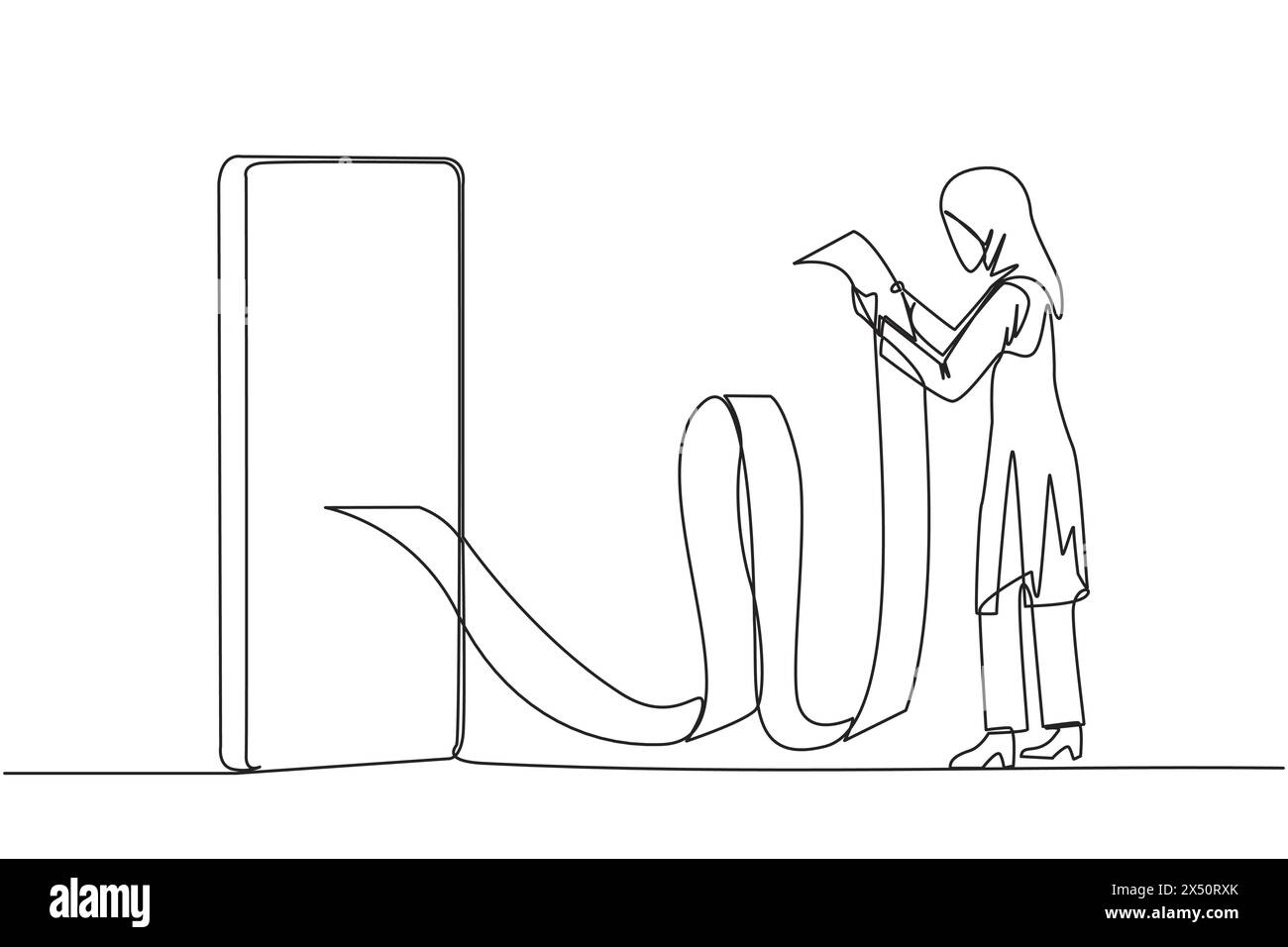 Single continuous line drawing of Arabian businesswoman holding billing ...