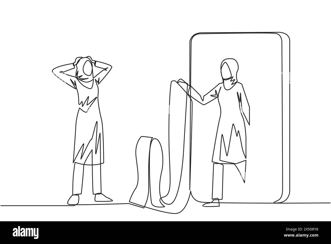 Continuous one line drawing Arab businesswoman standing facing ...