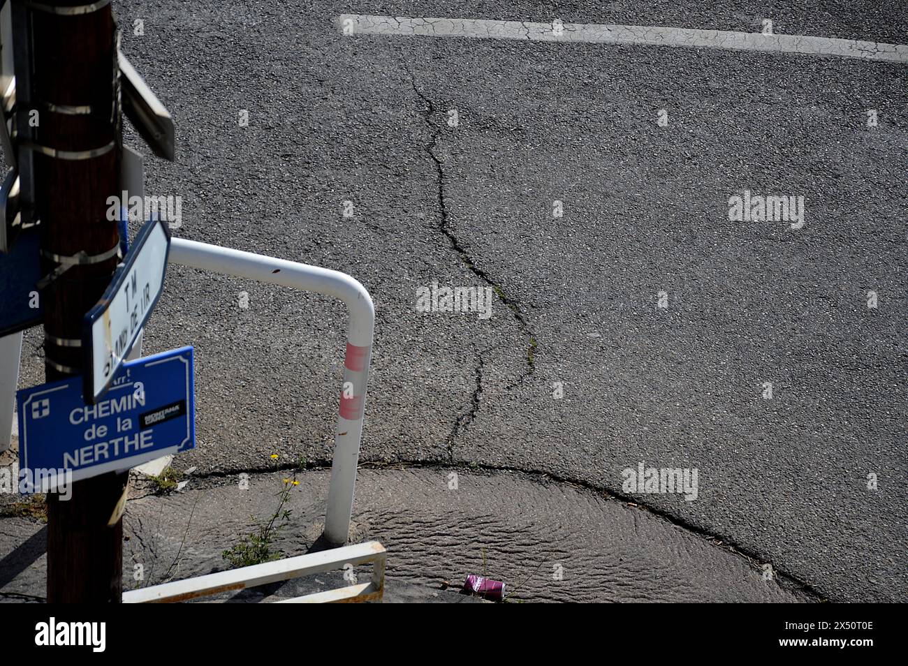 Marseille, France. 03rd May, 2024. General view of cracks on a road in ...