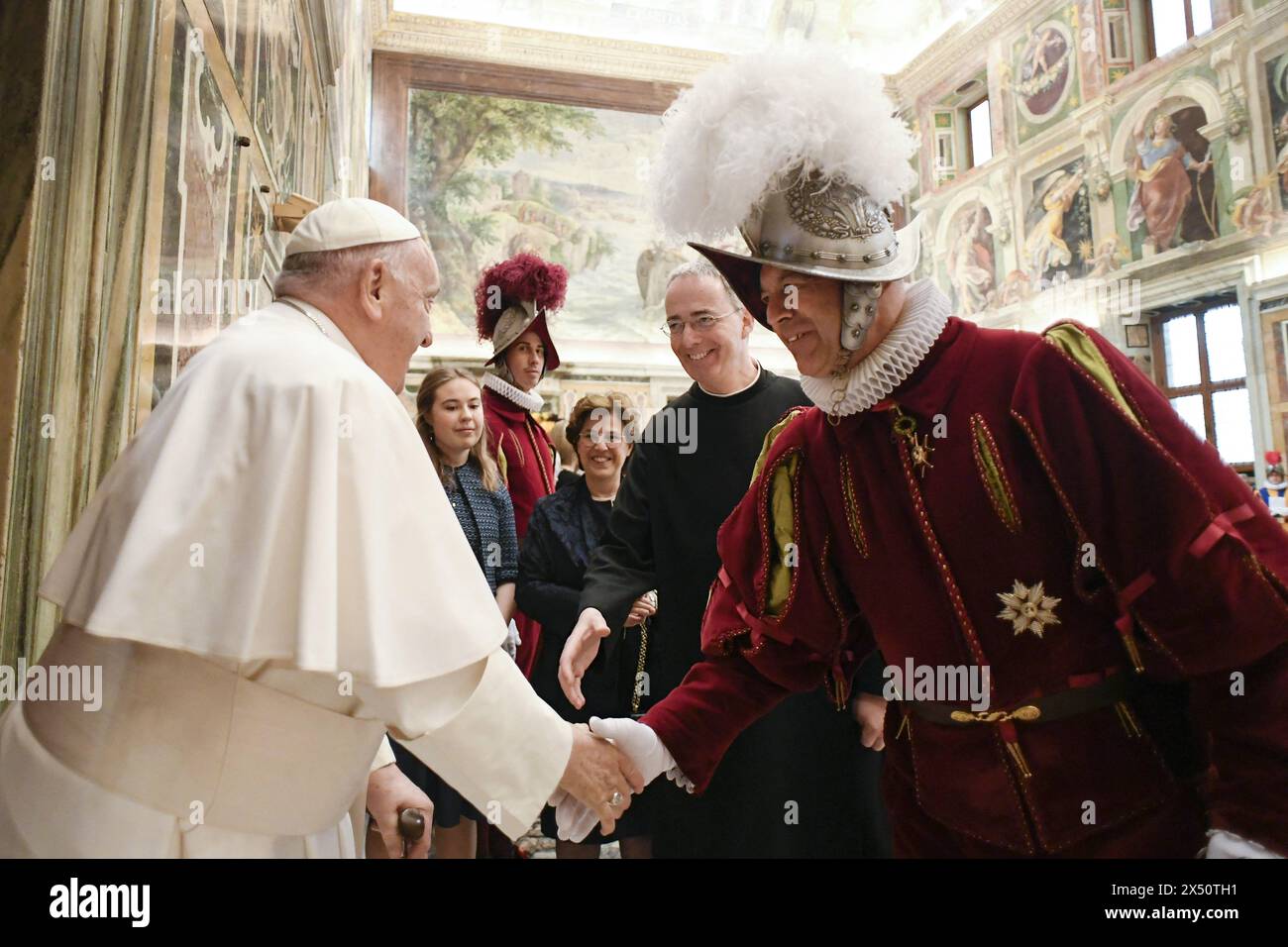 Vatican. 06th May, 2024. Pope Francis greets the Commander of the Swiss ...