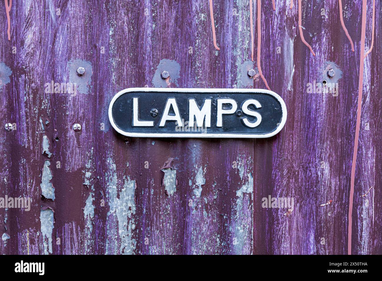 The sign on the lamps shed on the Dean Forest Railway at Whitecroft ...